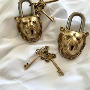 Brass Lion Padlock With Two Keys, Animal Functional Padlock, Antique ...