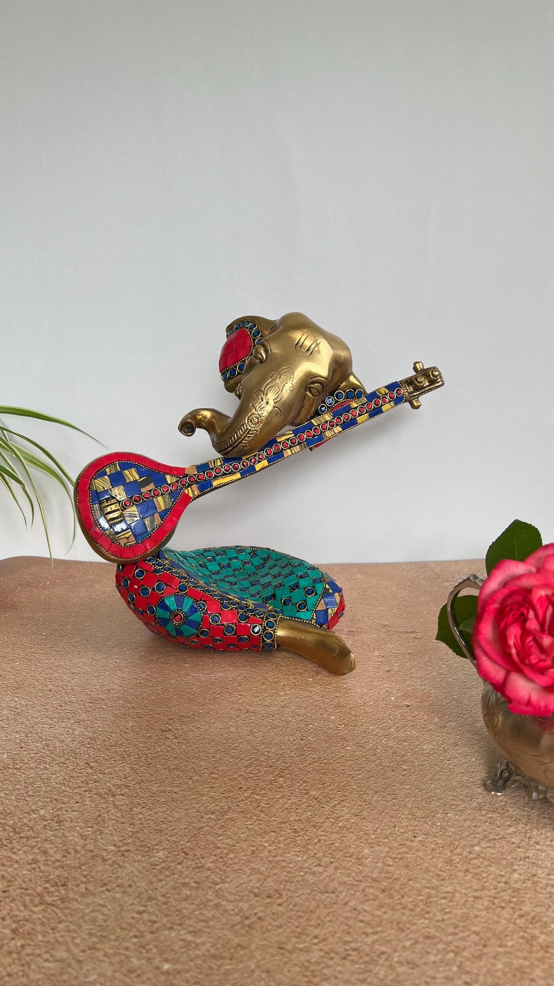 10" Inch Veena Ganesha Stone Inlay Art | Unique Ganpati Figurine | Good ...