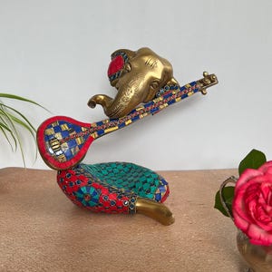 10" Inch Veena Ganesha Stone Inlay Art | Unique Ganpati Figurine | Good ...