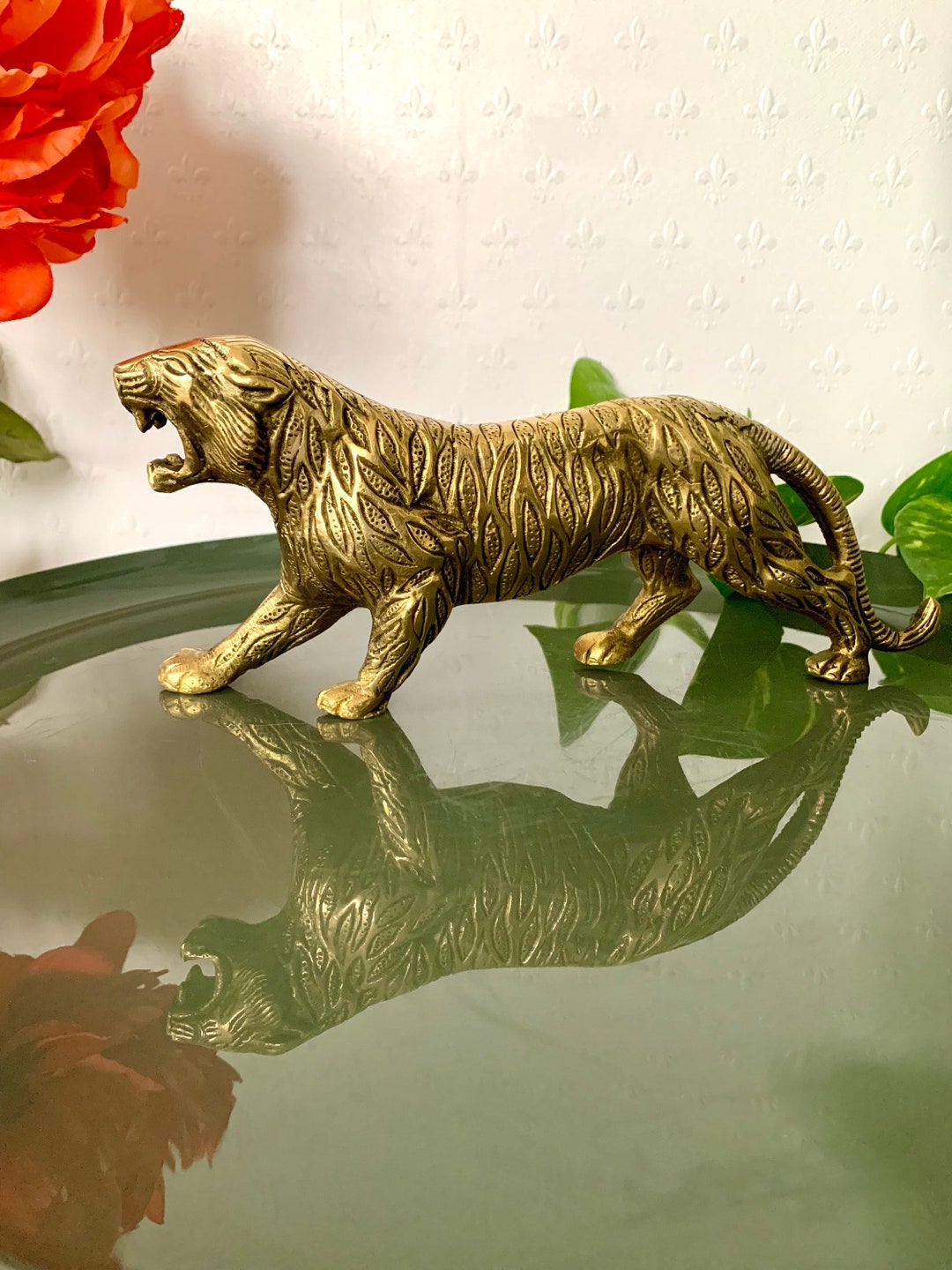 Brass Large Tiger Figurine;tiger Heavy Table Decor;wild Animal Lovers ...