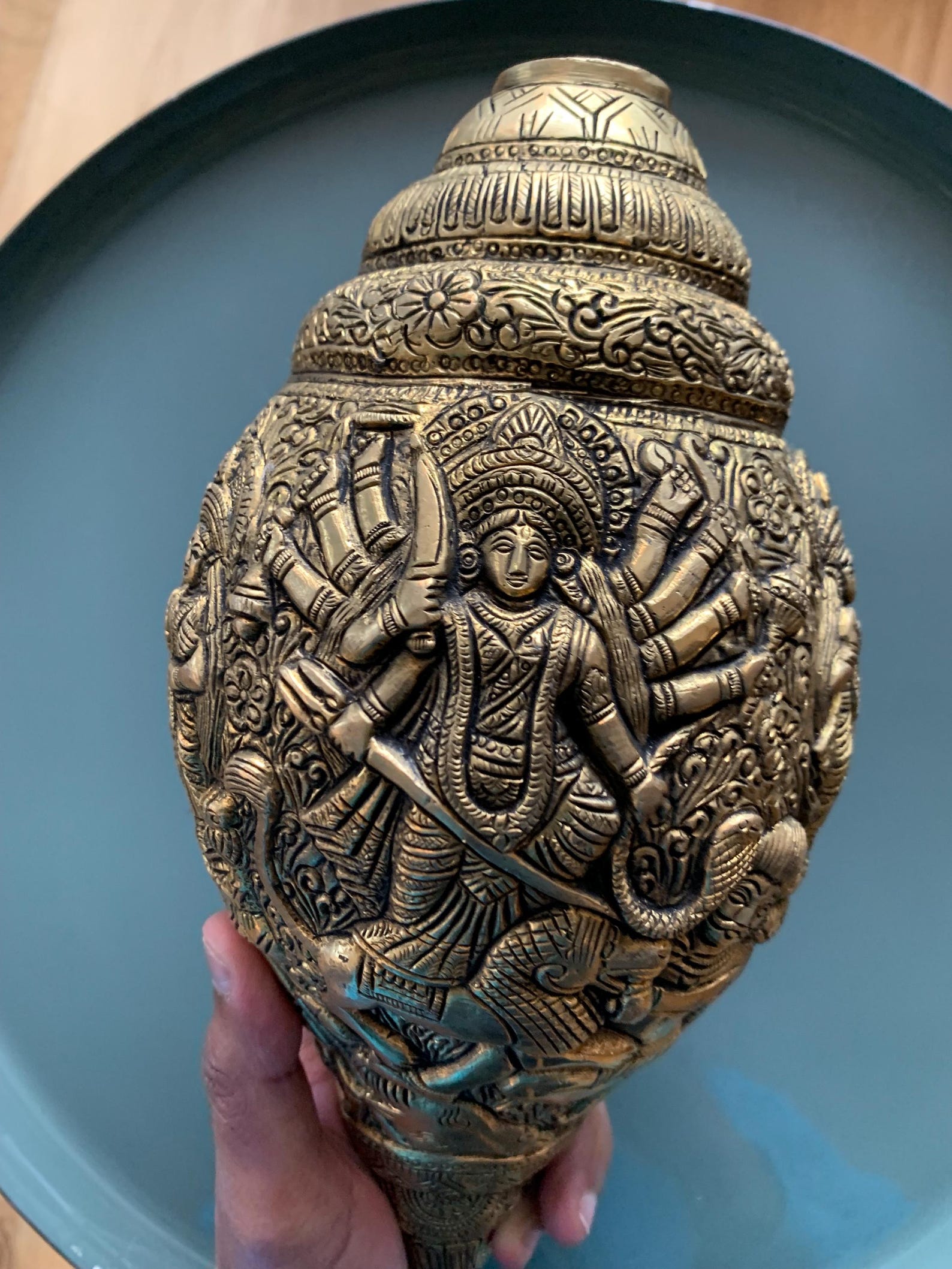 Brass Durga Shanku Wall Hanging, Hindu Trumpet Conch, Religious Decor ...