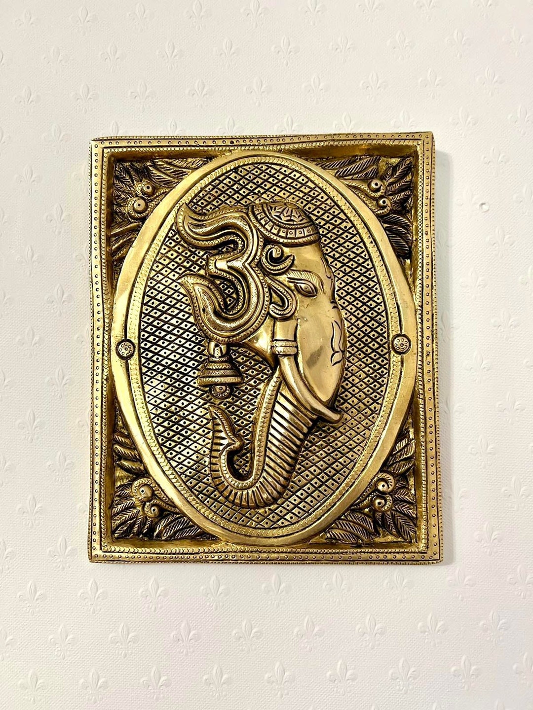 Brass 9.5 Inch Lord Ganesha Wall Frame in Embossed Designhindu God ...