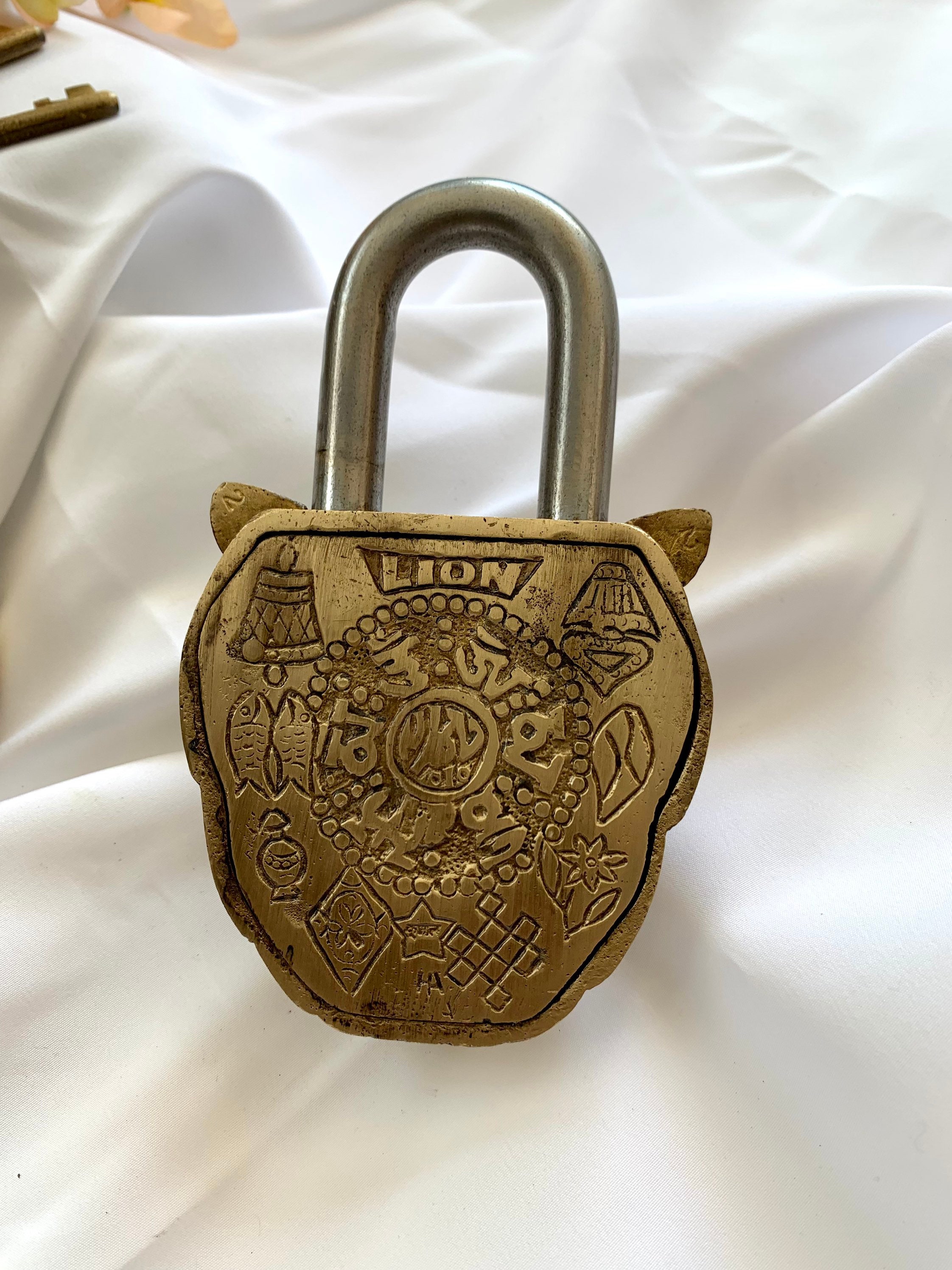 Brass Lion Padlock With Two Keys, Animal Functional Padlock, Antique ...