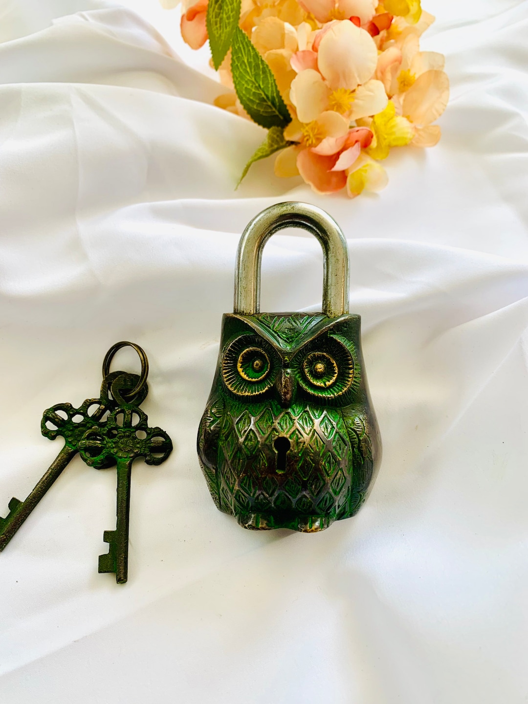 Brass Vintage Owl Padlock With Two Keys, Brass Owl Accessories ...