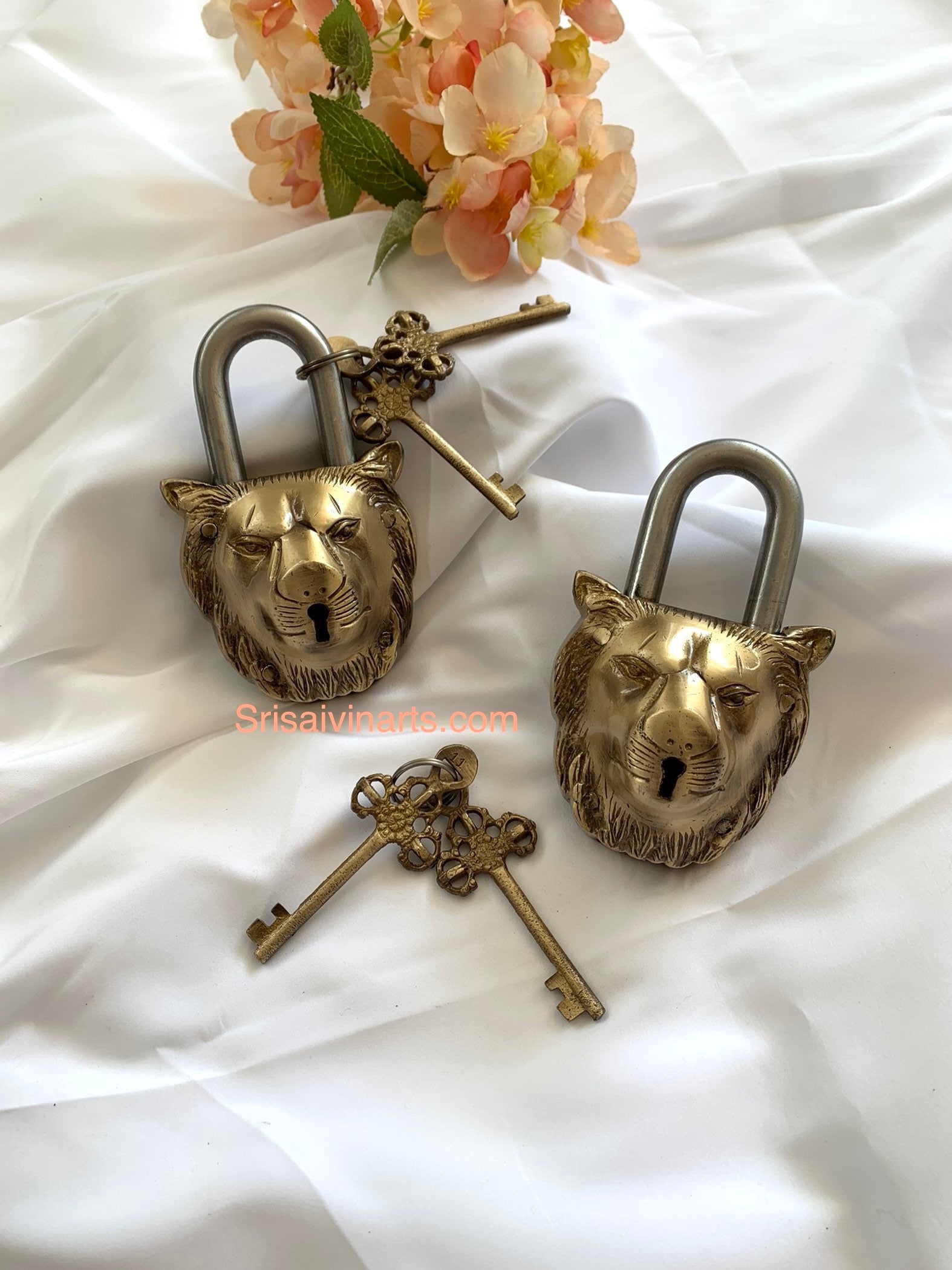 Brass Lion Padlock With Two Keys, Animal Functional Padlock, Antique ...