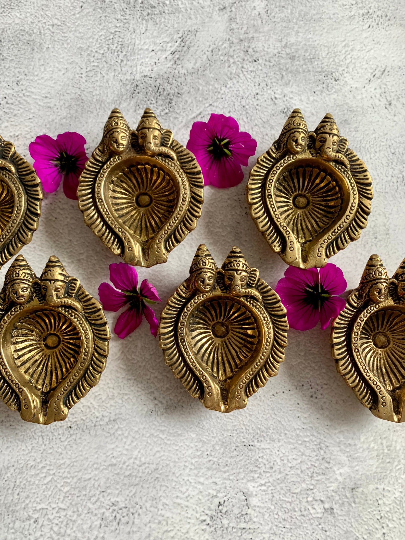 Brass Lakshmi and Ganesha Diyas Set of 6 Return Gift Diyas for Diwali ...
