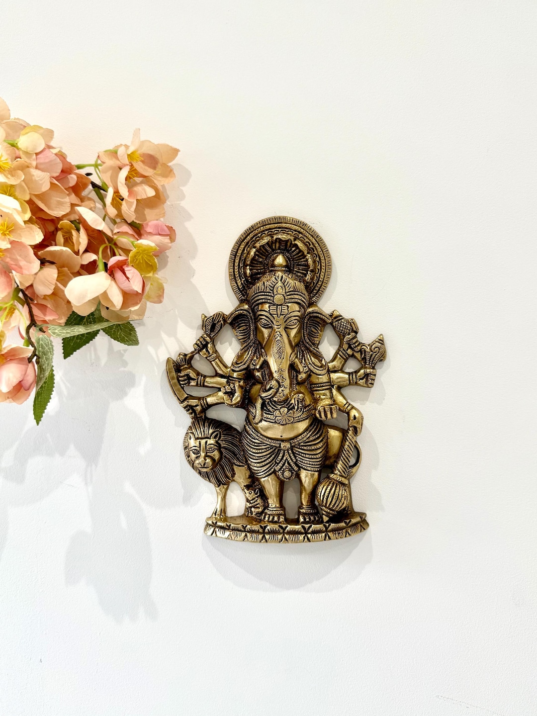 Brass Drishti Ganesha Wall Hanging 23cm Ashtabhuja Ganesha Idol With ...