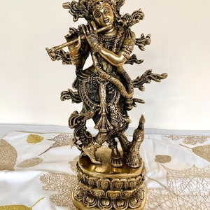 Brass Lord Krishna Statue 30CM Handmade Krishna Idol With Flute for ...