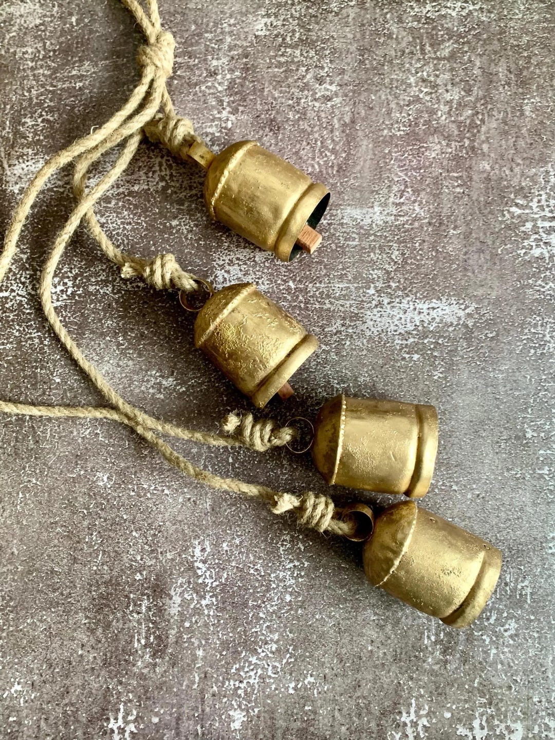 32 Inch Guardian Spirit Bell Hanging With 4 Iron Rustic Bells on Jute ...