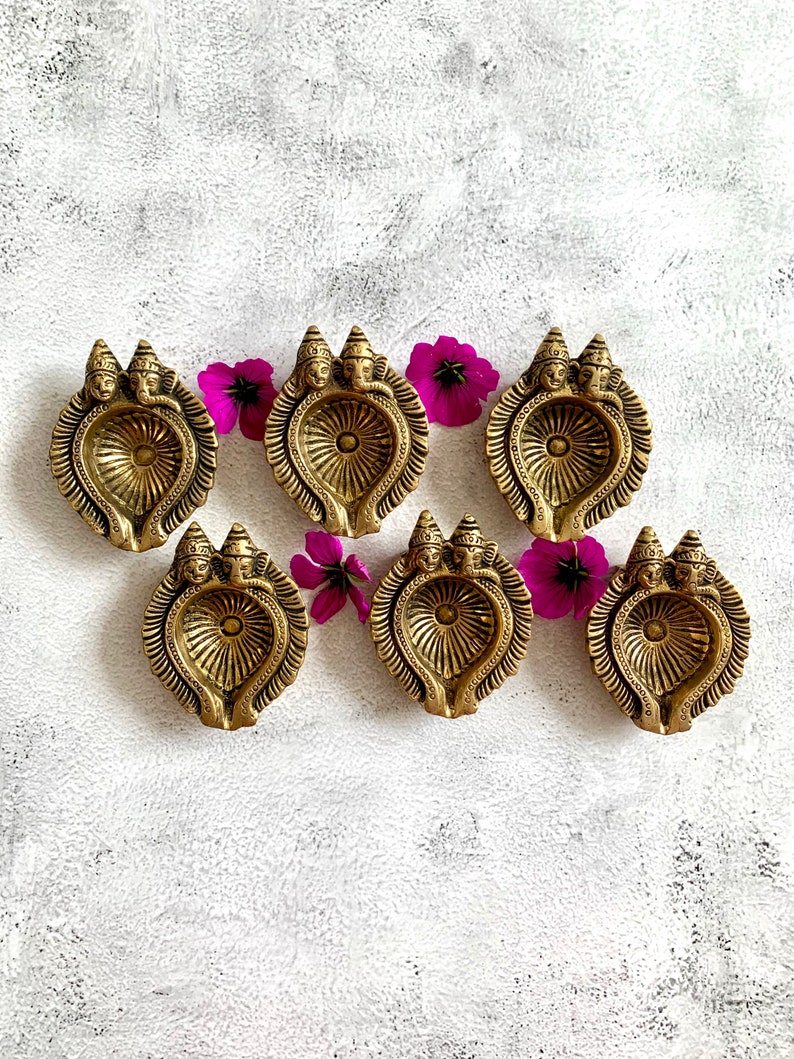 Brass Lakshmi and Ganesha Diyas Set of 6 Return Gift Diyas for Diwali ...