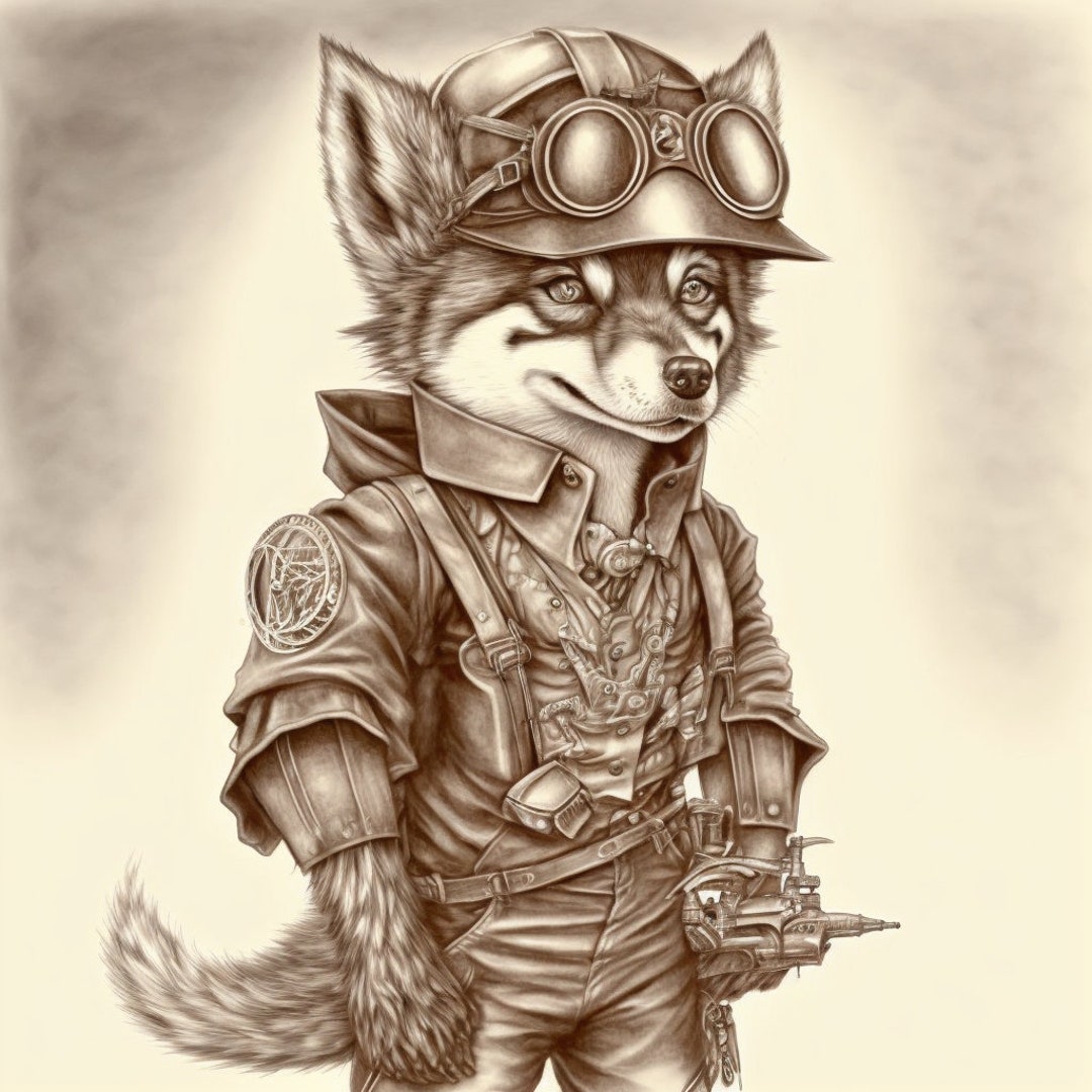 Steampunk Baby Wolf Digital Print - Etsy