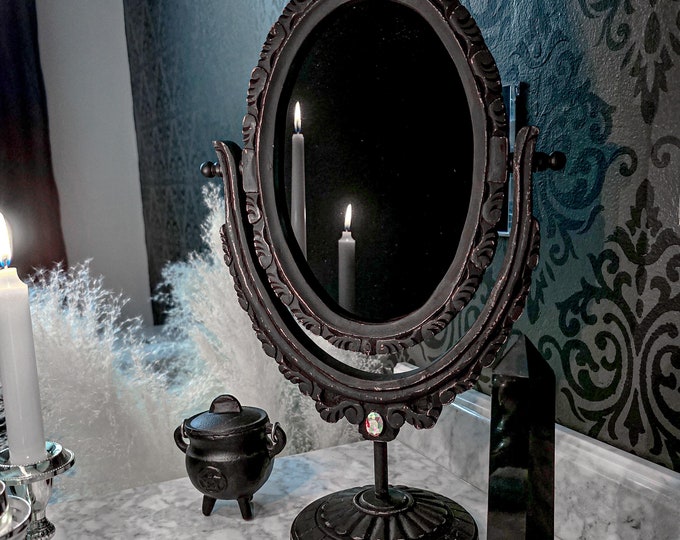 Large Vintage Standing Oval Black Scrying Mirror Gem- Psychic ...