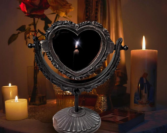 Large Vintage Standing Heart Black Scrying Mirror - Psychic Divination ...