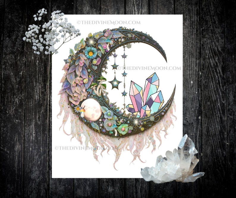 Divine Moon Crystal Moon Wreath Art Print by the Divine Moon - Etsy