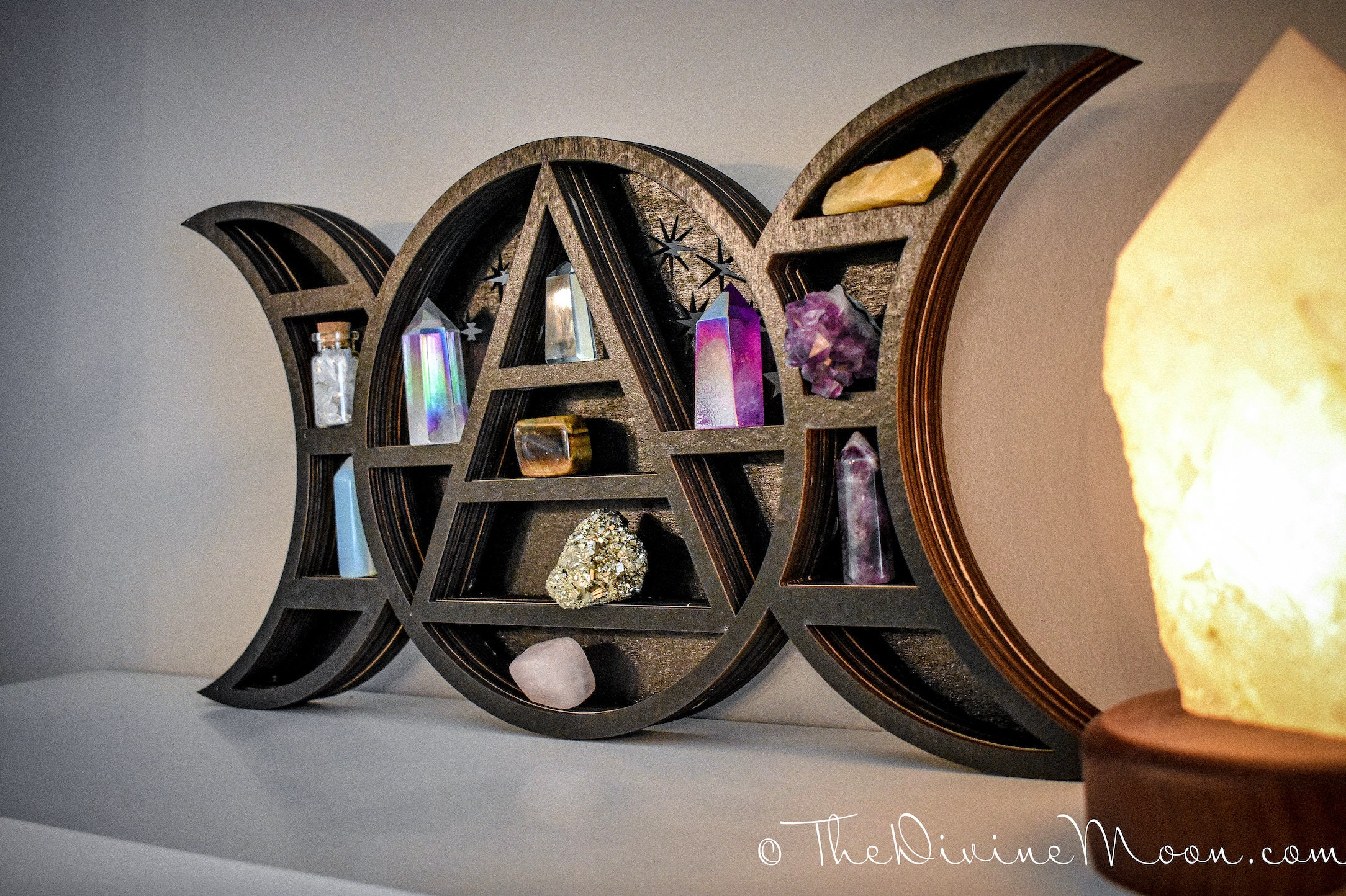 Triple Moon Shelf Moon Goddess Shelf Wooden Moon Crystal - Etsy