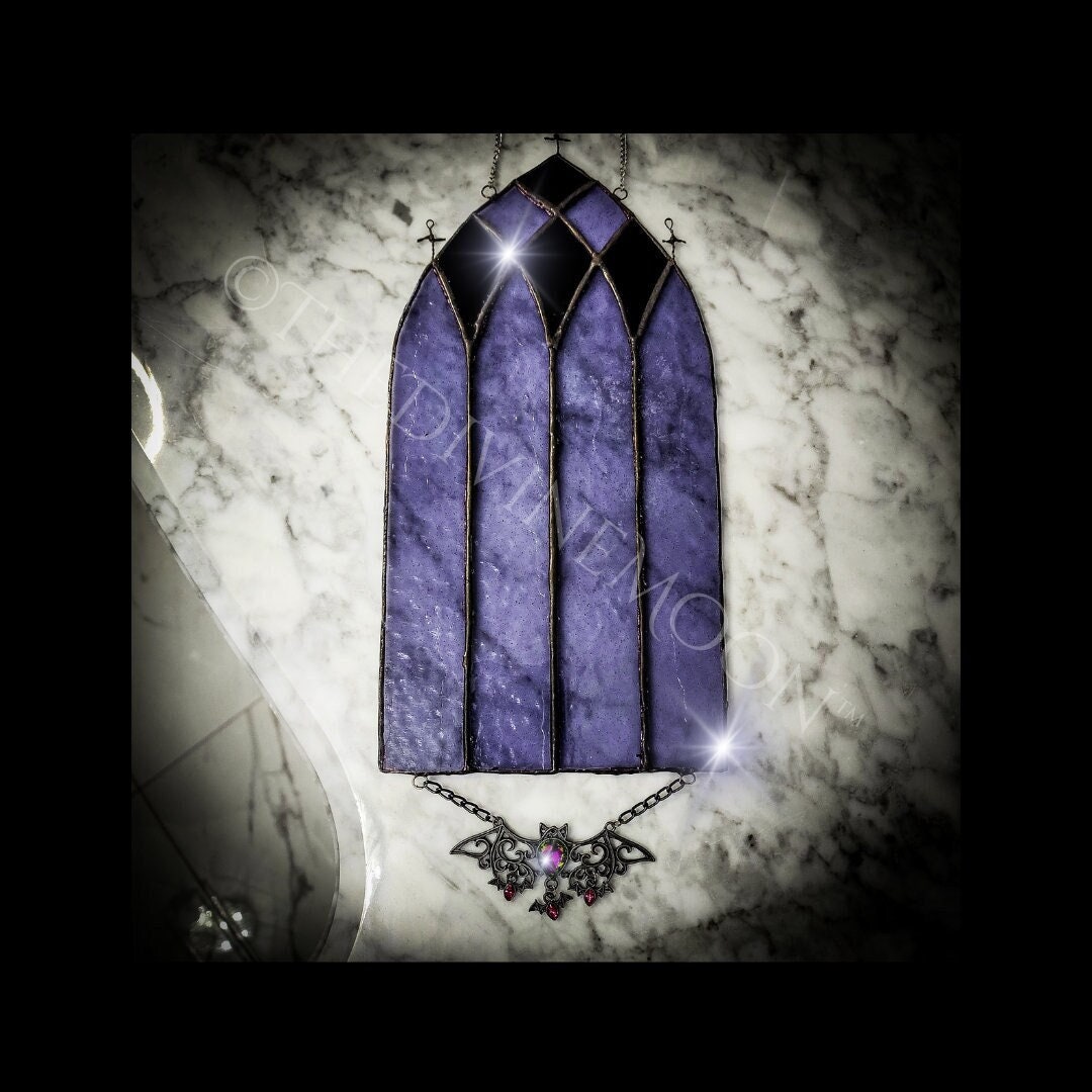 Gothic Arch Window Stained Glass Suncatcher, Halloween Decor, Wall Sun ...