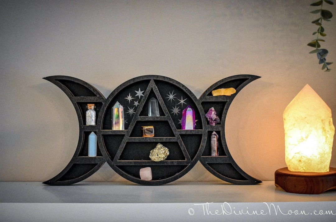 Triple Moon Shelf - Moon Goddess Shelf - Wooden Moon - Crystal Display ...
