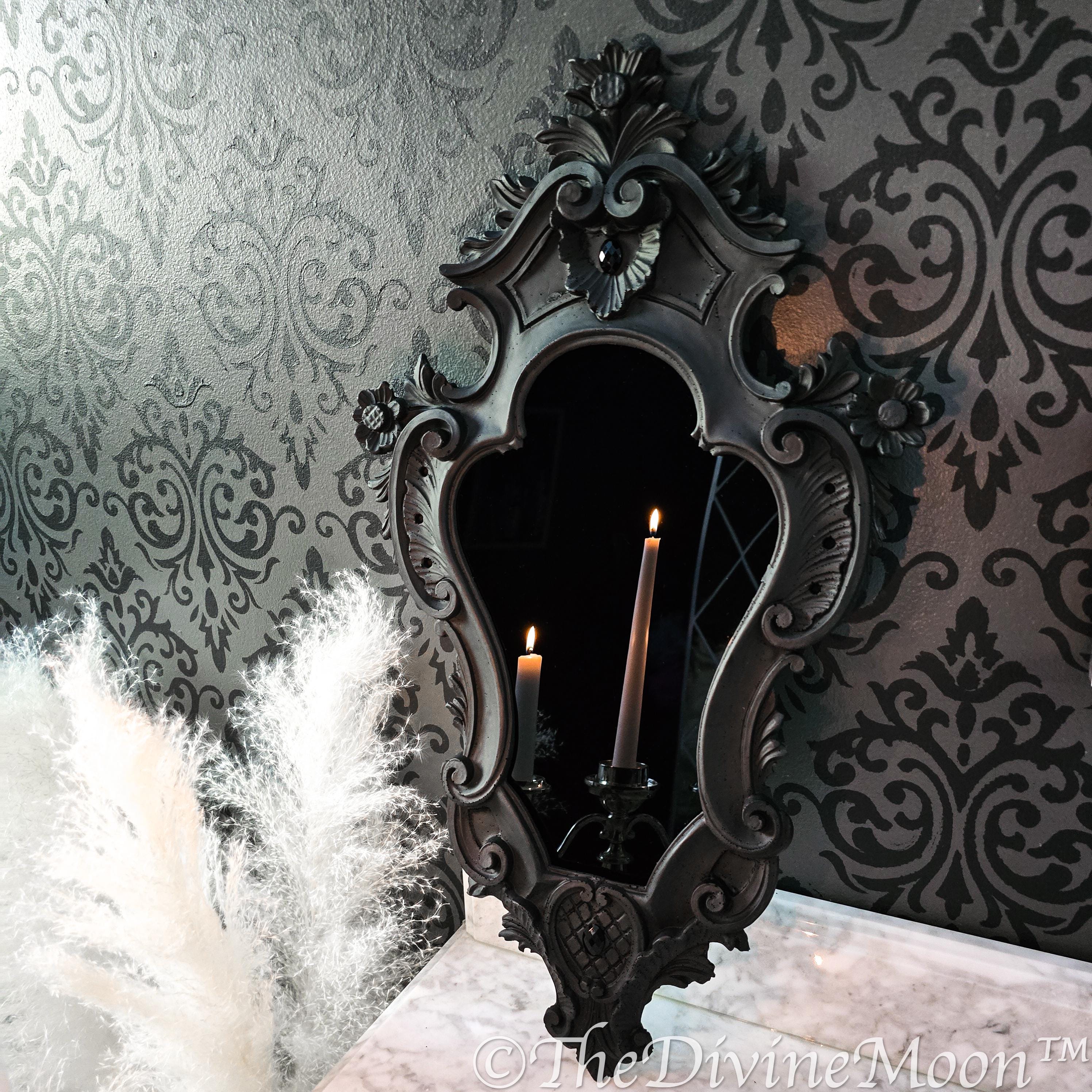 XL Vintage-style Black Scrying Mirror With Gems - Psychic Divination ...