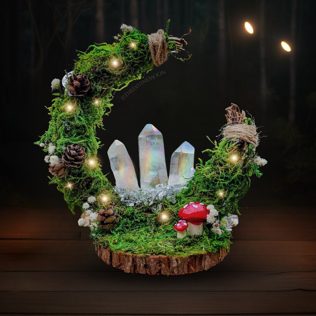 Witchy Crystal Crescent Moon Freestanding Light up Crystal Wreath ...