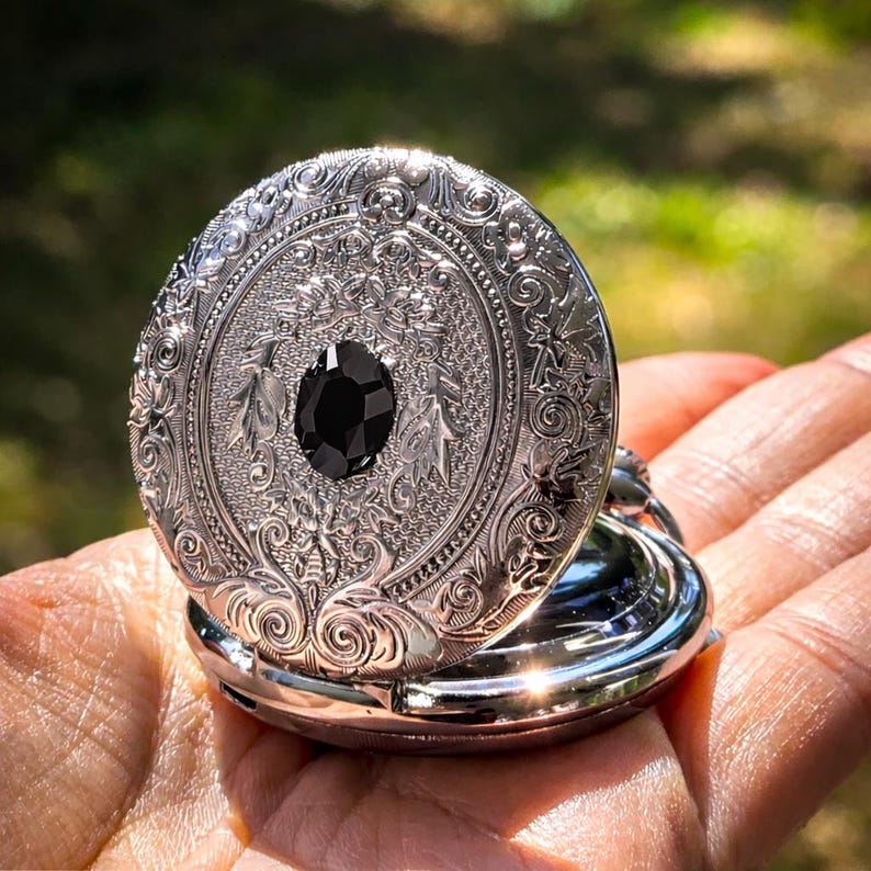 Seer’s Veil Black Scrying Mirror Pocket Watch – Gothic Witchcraft ...