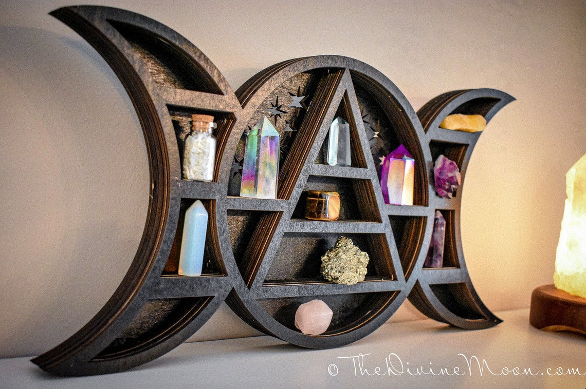 Triple Moon Shelf Moon Goddess Shelf Wooden Moon Crystal - Etsy