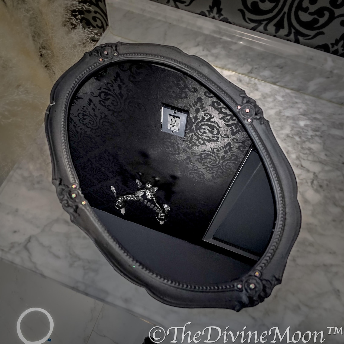 Extra Large Vintage-style Black Scrying Mirror With Gems - Psychic ...
