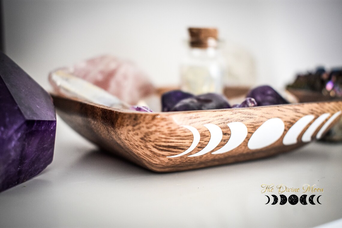 Moon Phase Wood Trinket Bowl - Bowl for Crystals - Altar Tools - Altar ...
