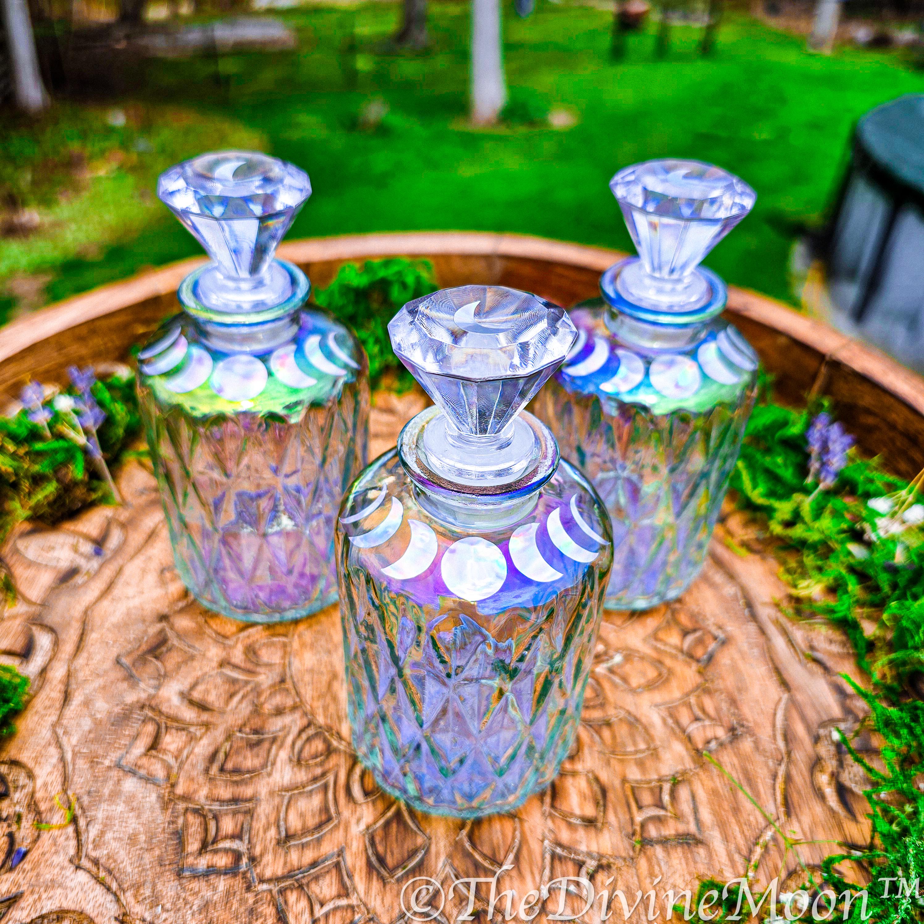Aura Crystal Glass Moon Water Bottle 6 Oz - Moon Diamond Corked Lid ...