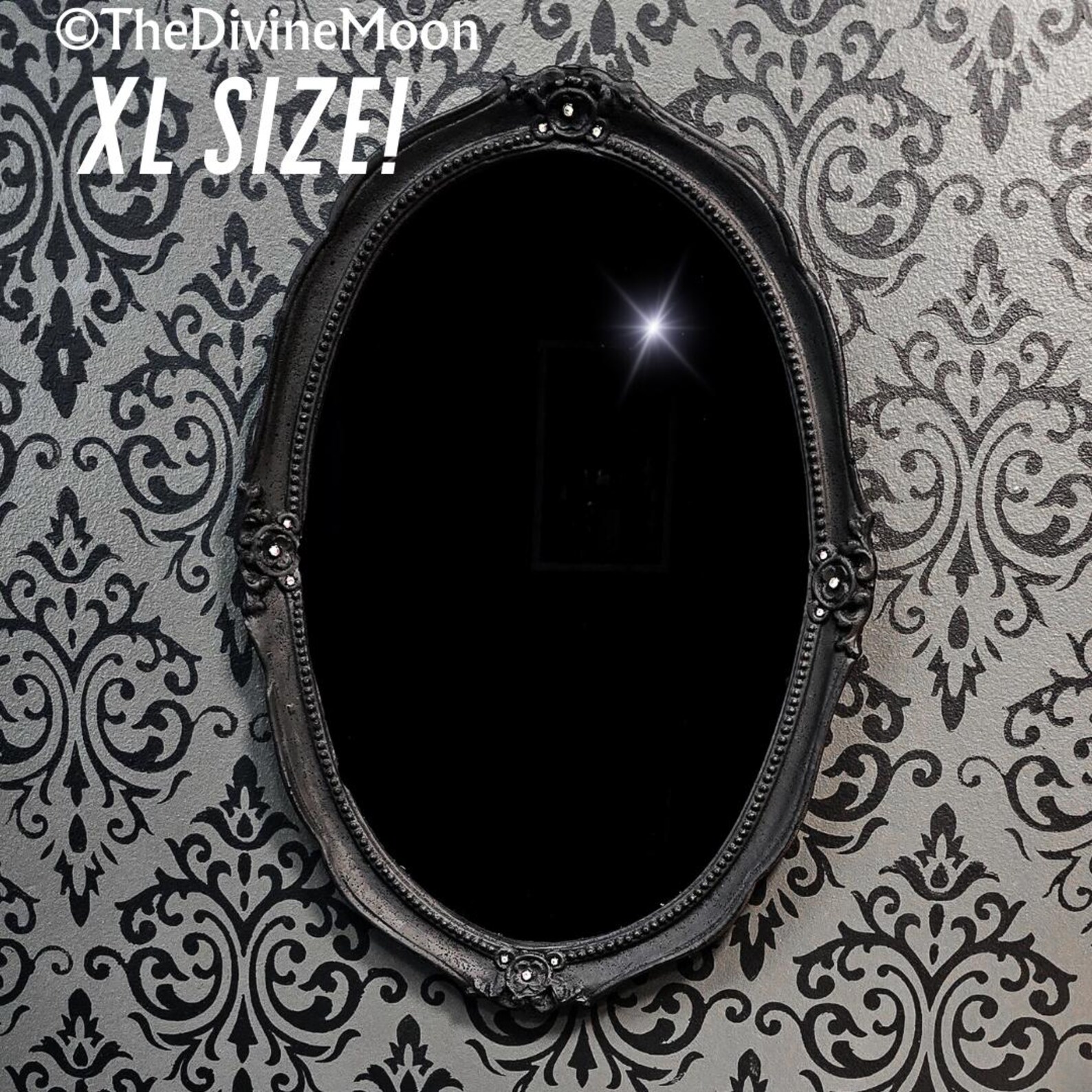 Extra Large Vintage-style Black Scrying Mirror With Gems - Psychic ...