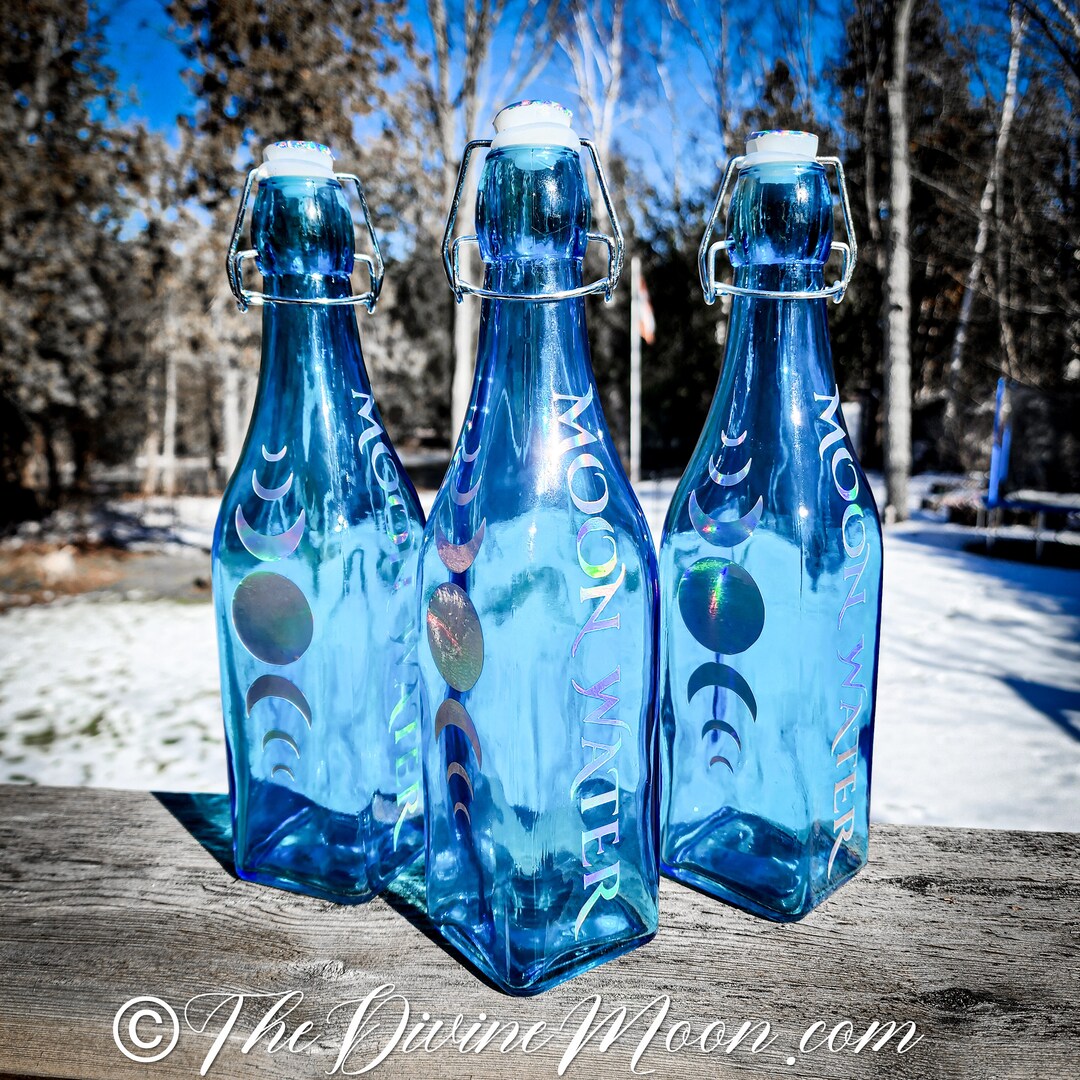 Aura Blue Crystal Glass Moon Water Bottle 24 Oz Vintage Bottle Perfect ...
