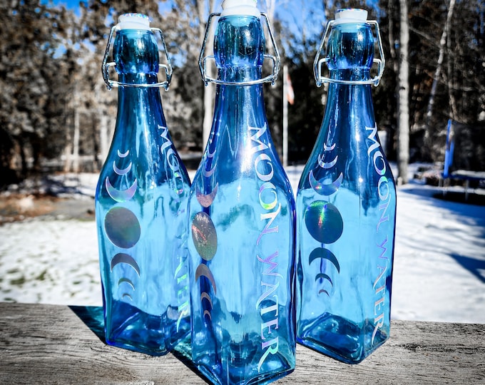 Aura Blue Crystal Glass Moon Water Bottle 24 Oz Vintage Bottle Perfect ...