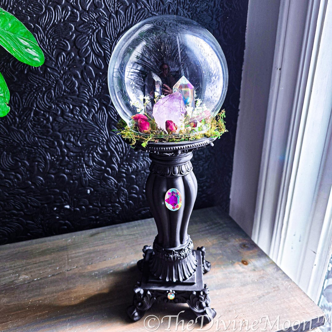 Crystal Witch Pedestal Glass Globe With Gems, Witch Ball - Crystal ...