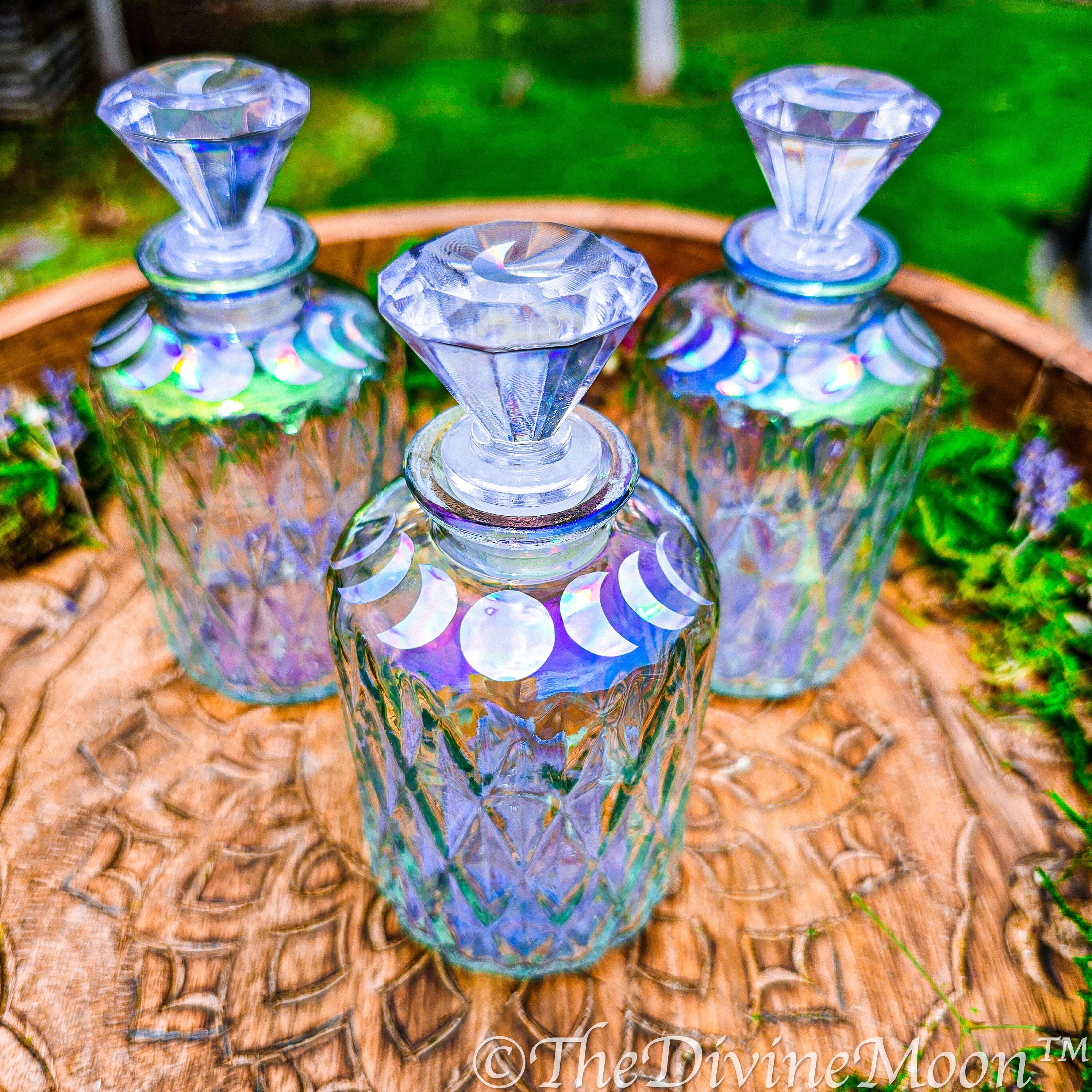 Aura Crystal Glass Moon Water Bottle 6 Oz - Moon Diamond Corked Lid ...