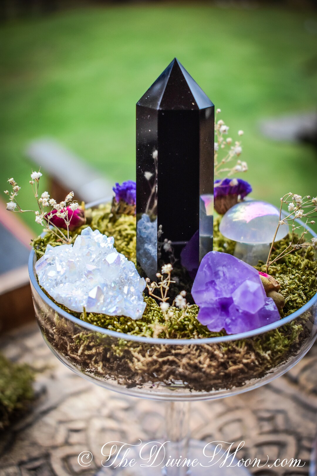 Obsidian Crystal Cloche – Glass Pedestal Garden – Element-inspired ...