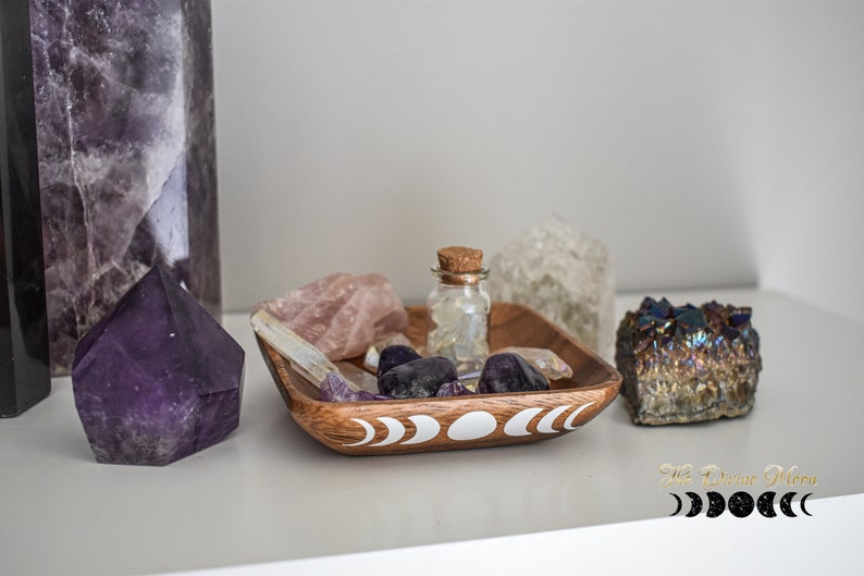 Moon Phase Wood Trinket Bowl - Bowl for Crystals - Altar Tools - Altar ...
