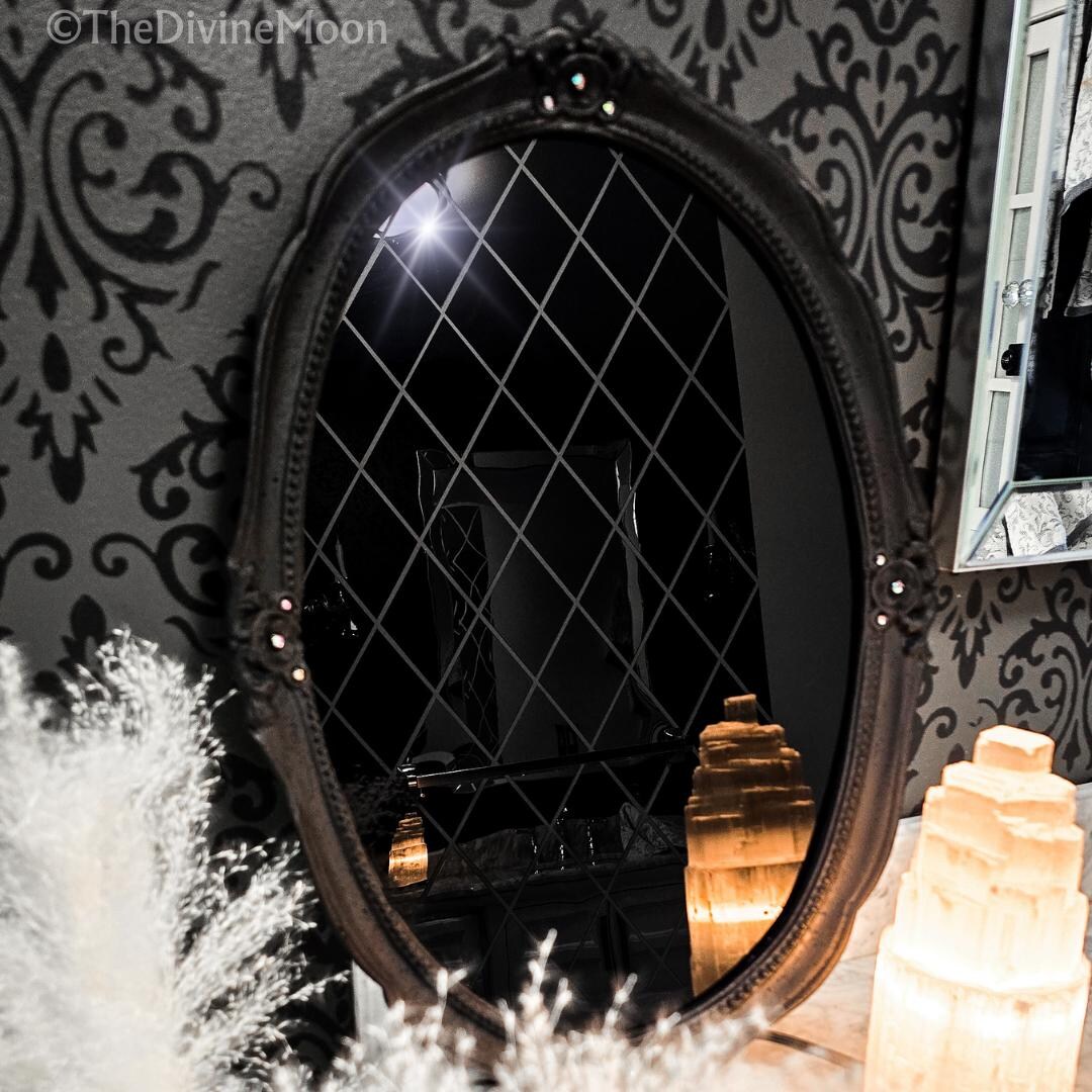 Extra Large Vintage-style Black Scrying Mirror With Gems - Psychic ...