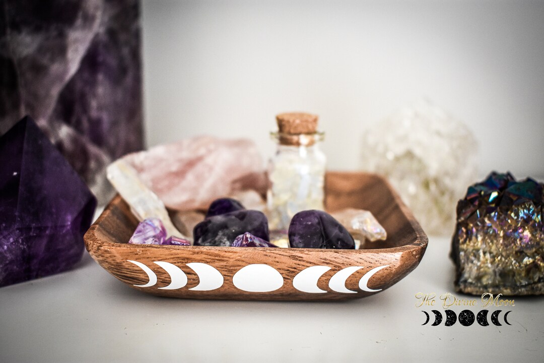 Moon Phase Wood Trinket Bowl - Bowl for Crystals - Altar Tools - Altar ...