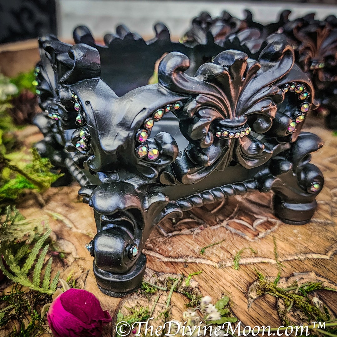 Vintage Black Gothic Candle Holders With Gems, Iridescent Crystals ...