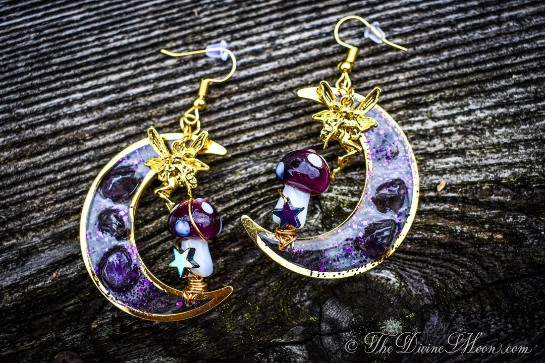 Amethyst Fae Crystal Mushroom Cottage Core Witch Crescent Moon - Etsy