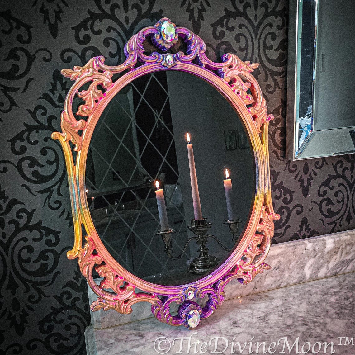 Gothic Rainbow Scrying Mirror – Iridescent Baroque Witch Mirror ...