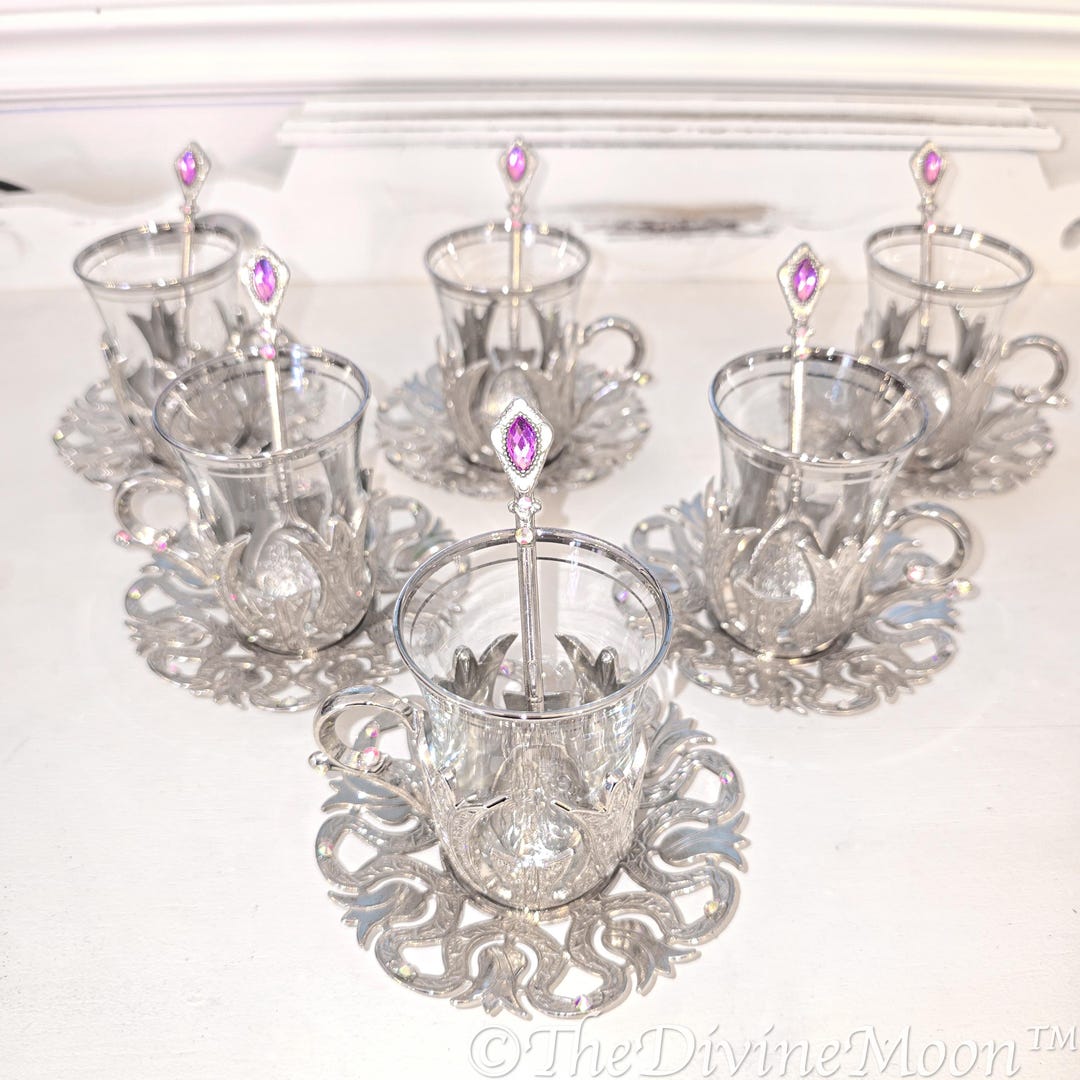 Whimsical Iridescent Crystal Tea Set | Sterling Silver Mini Tea Cup Set ...