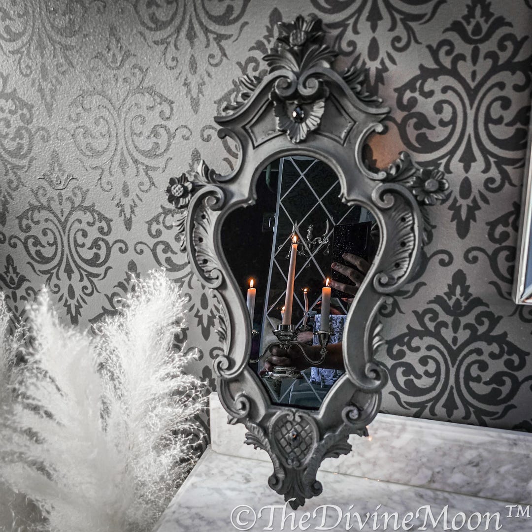 XL Vintage-style Black Scrying Mirror With Gems - Psychic Divination ...