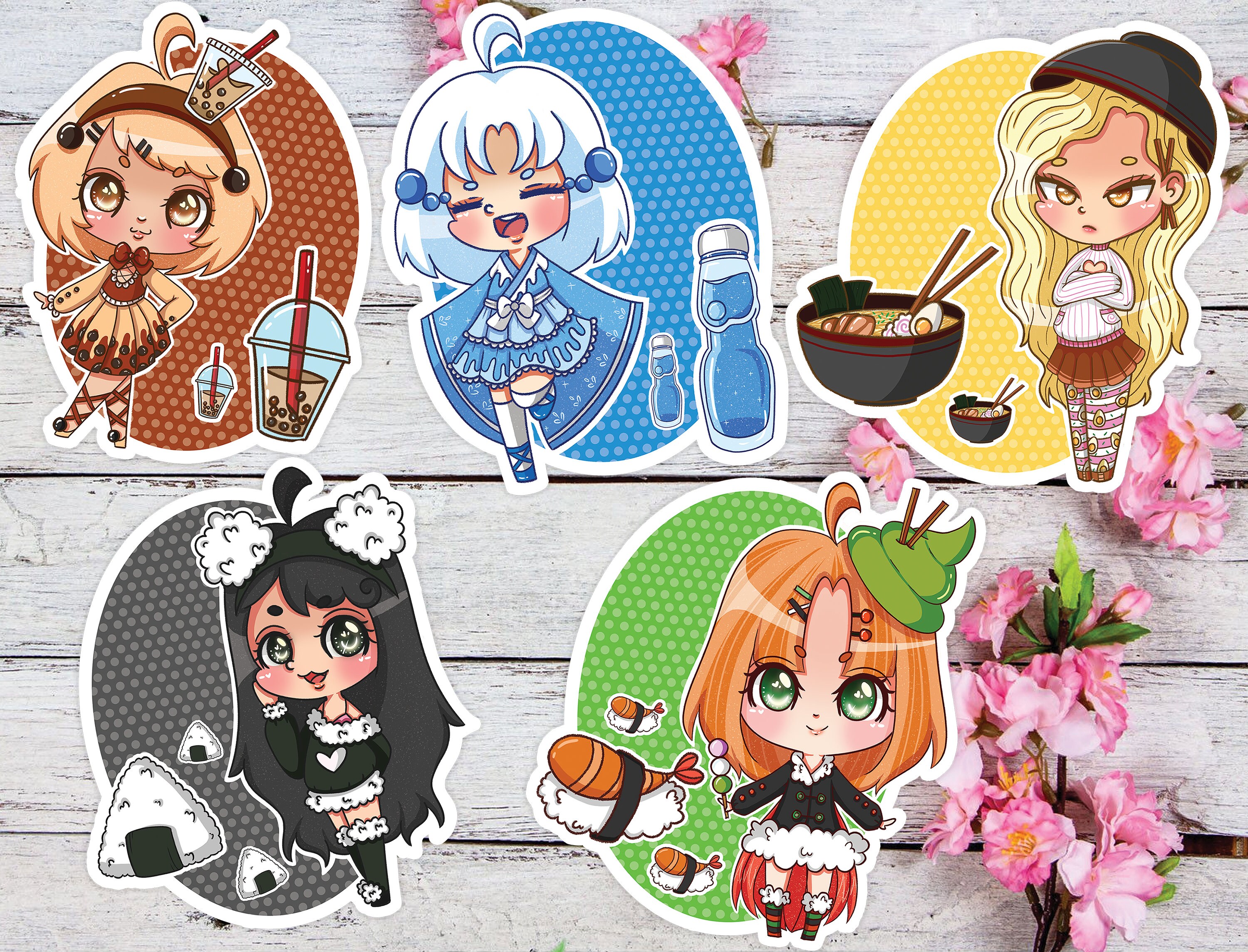 Japanese Food Sticker Pack Chibi Girl Vinyl Stickers - Etsy
