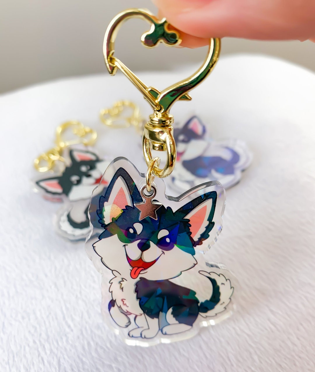 Siberian Husky Keychain Holographic Acrylic Keychain Charm - Etsy