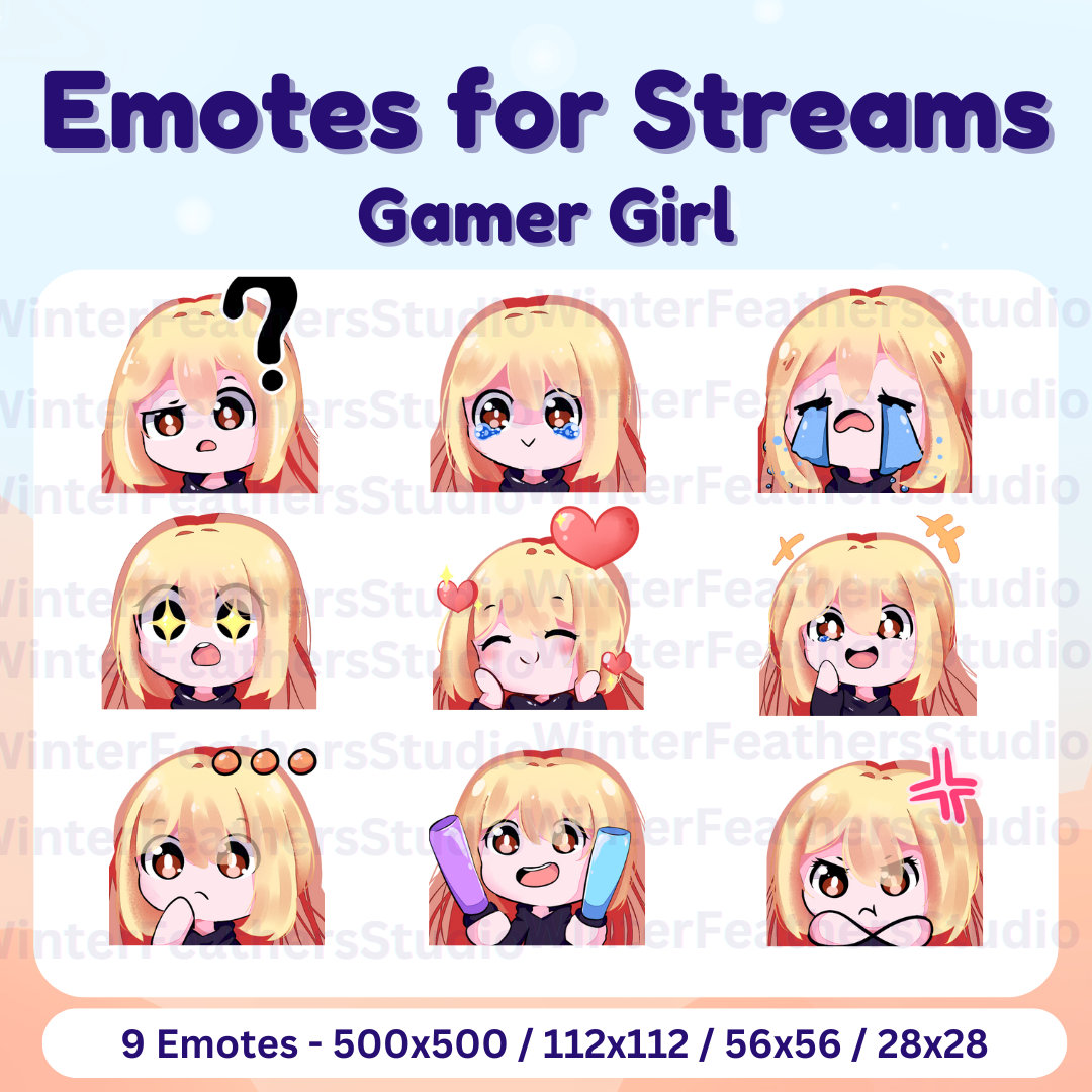 Gamer Girl Twitch Emotes, Streaming Emote, Blonde Hair Brown Eyes, Cute ...