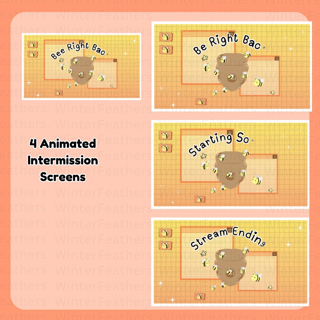 Cute Bee Twitch Overlay Package, Animated Intermissions, Offline Screen ...
