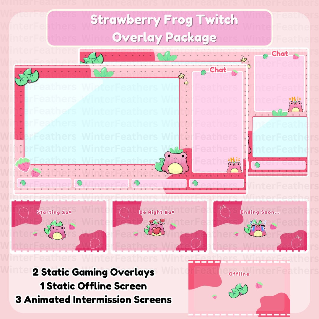 Animated Cute Strawberry Frog Twitch Overlay Package, Animated ...