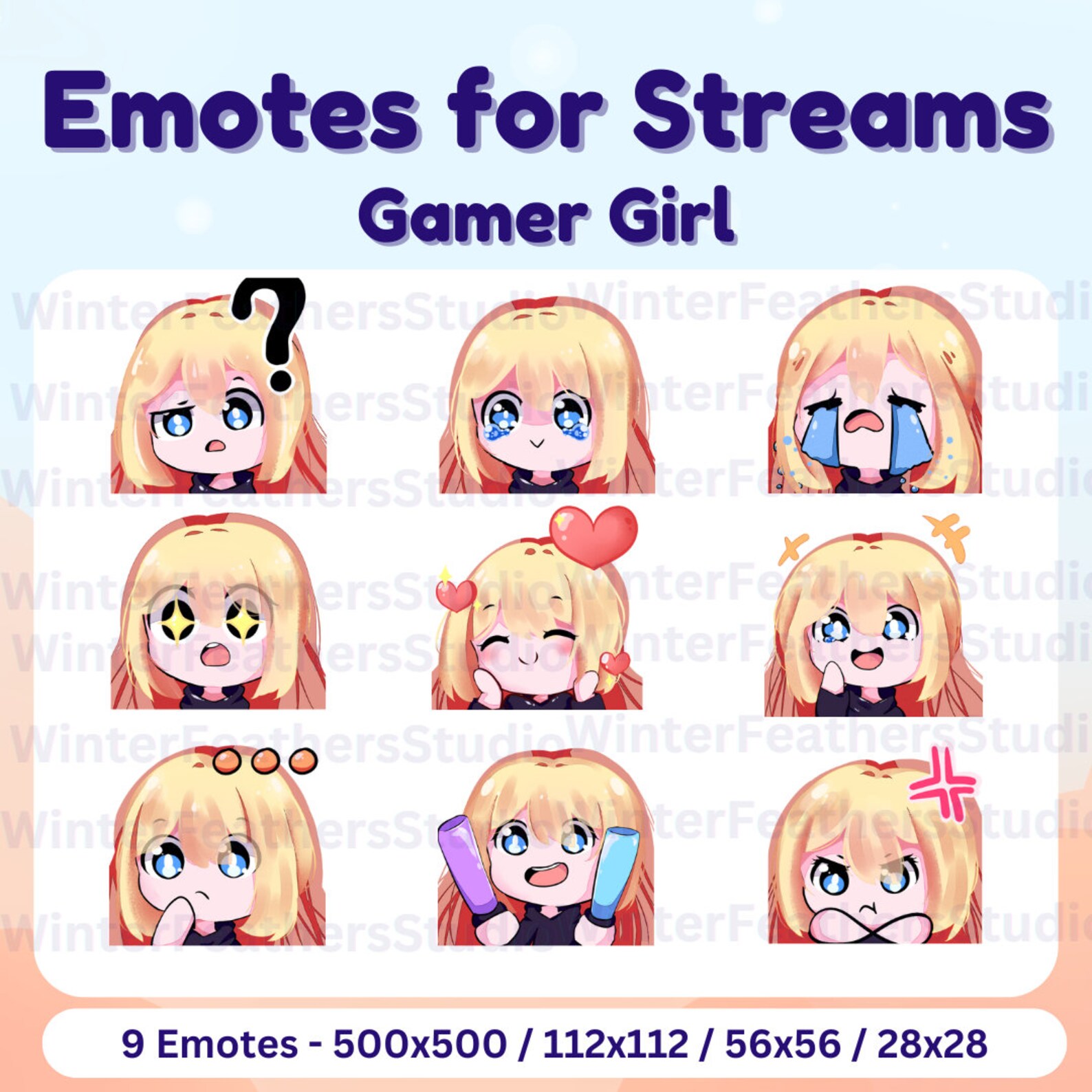 Gamer Girl Twitch Emotes, Streaming Emote, Blonde Hair Blue Eyes, Cute ...