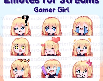 Gamer Girl Twitch Emotes, Streaming Emote, Brown Hair Blue Eyes, Cute ...
