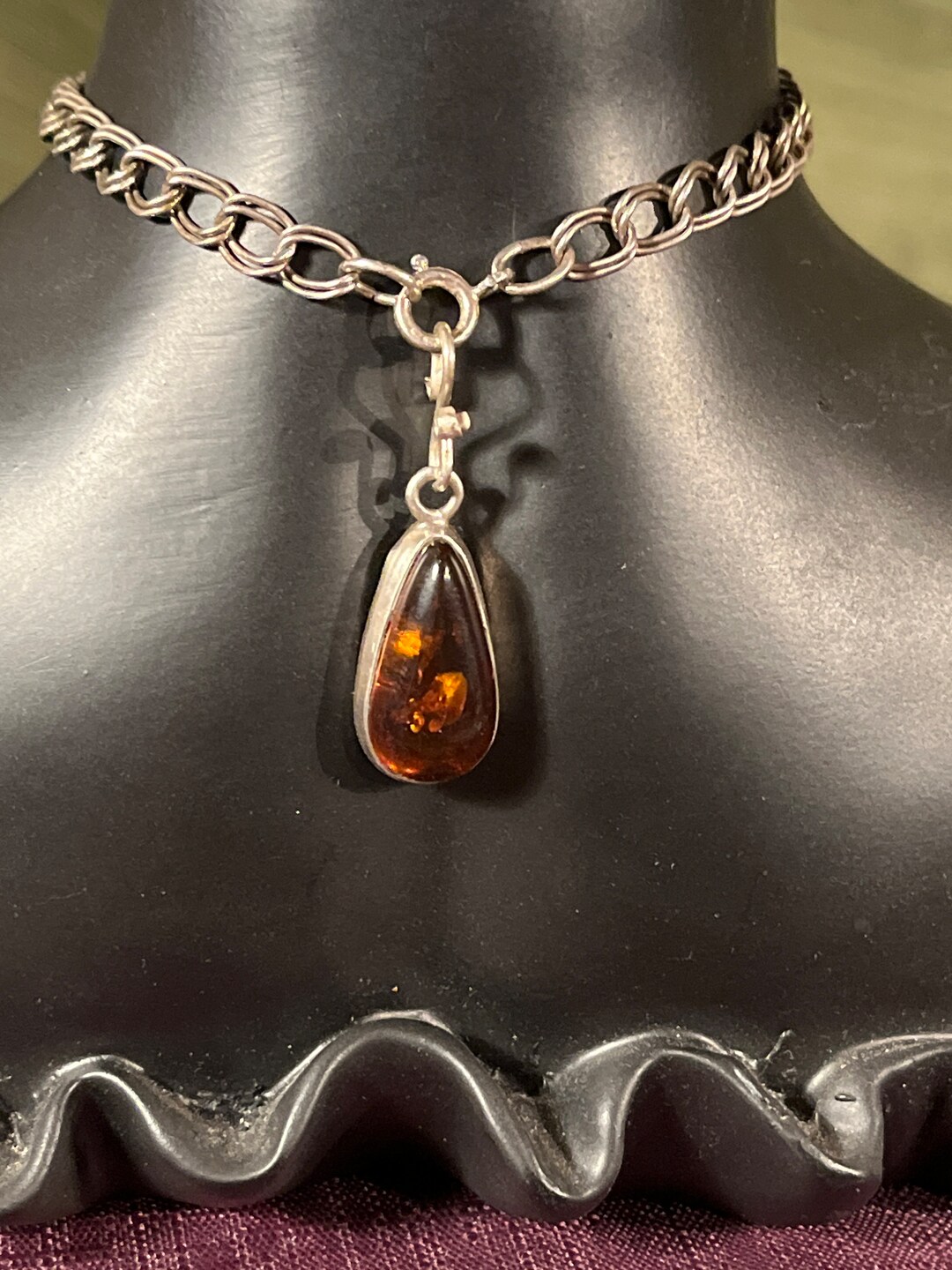 Vintage Sterling Silver and Amber Teardrop Clasp Weight, Necklace ...